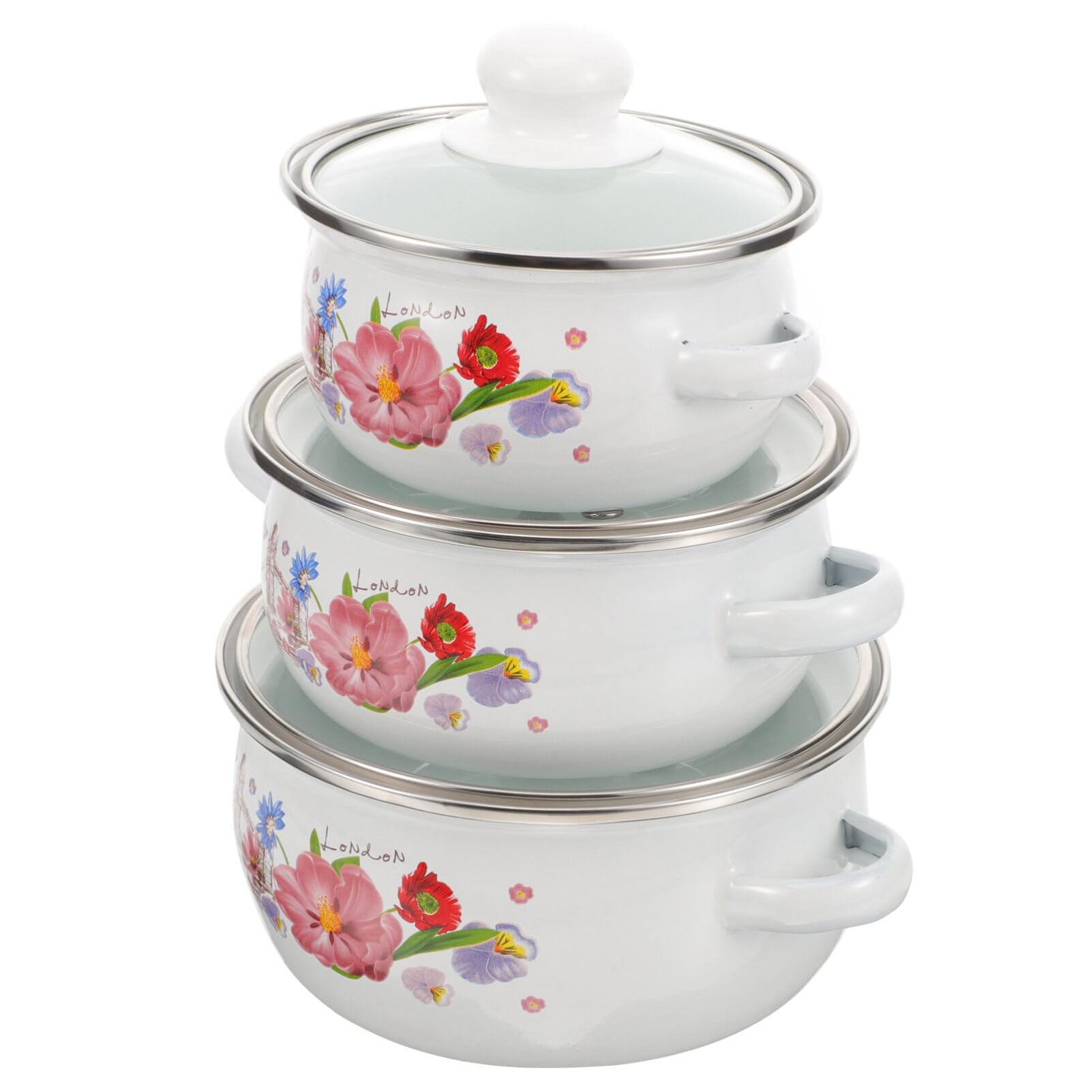 Amazon.com: Luxshiny 3pcs Enamel Stock Pot with Lid Retro Floral ...