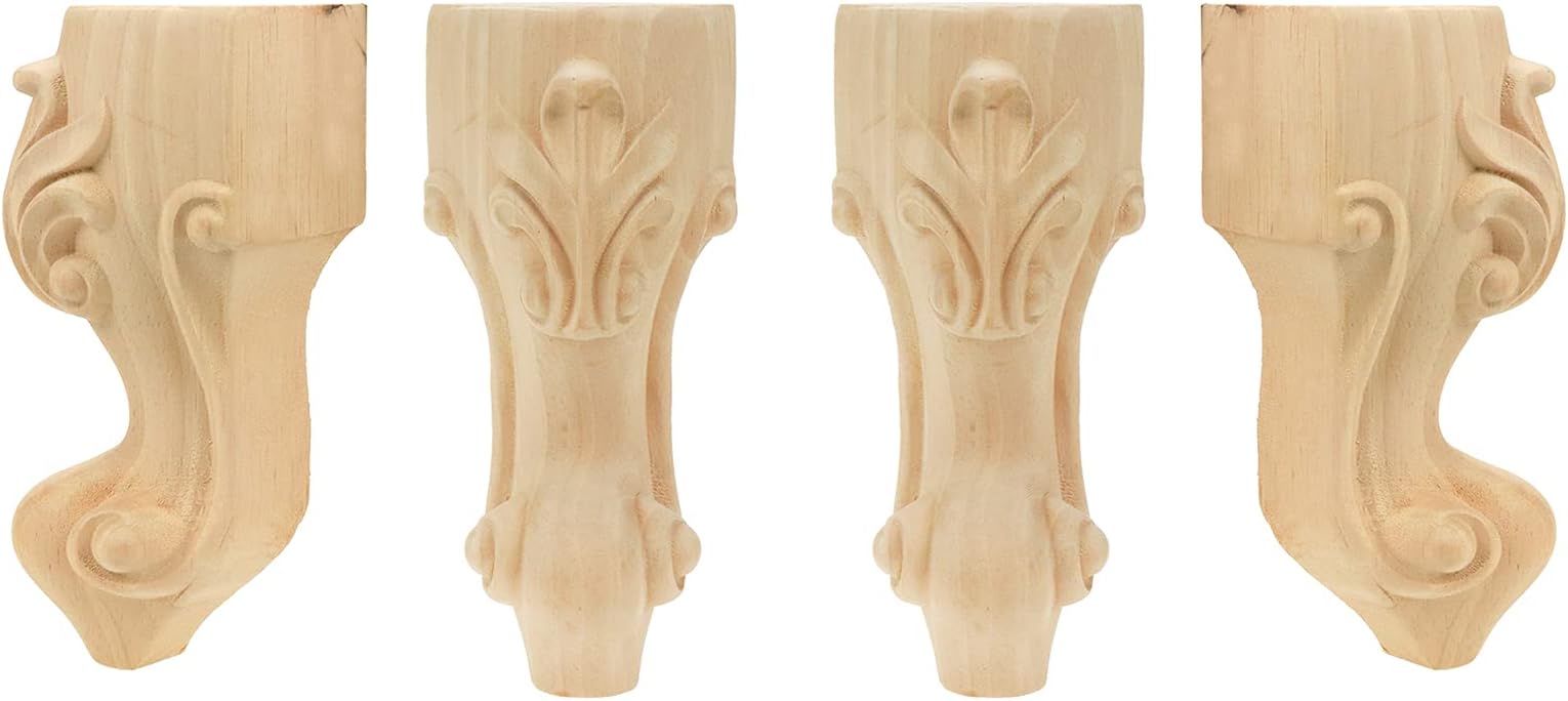 Set Of 4- Traditional Queen Anne Legs- 4-1/2" x 4-1/2" x 8" - Wood ...