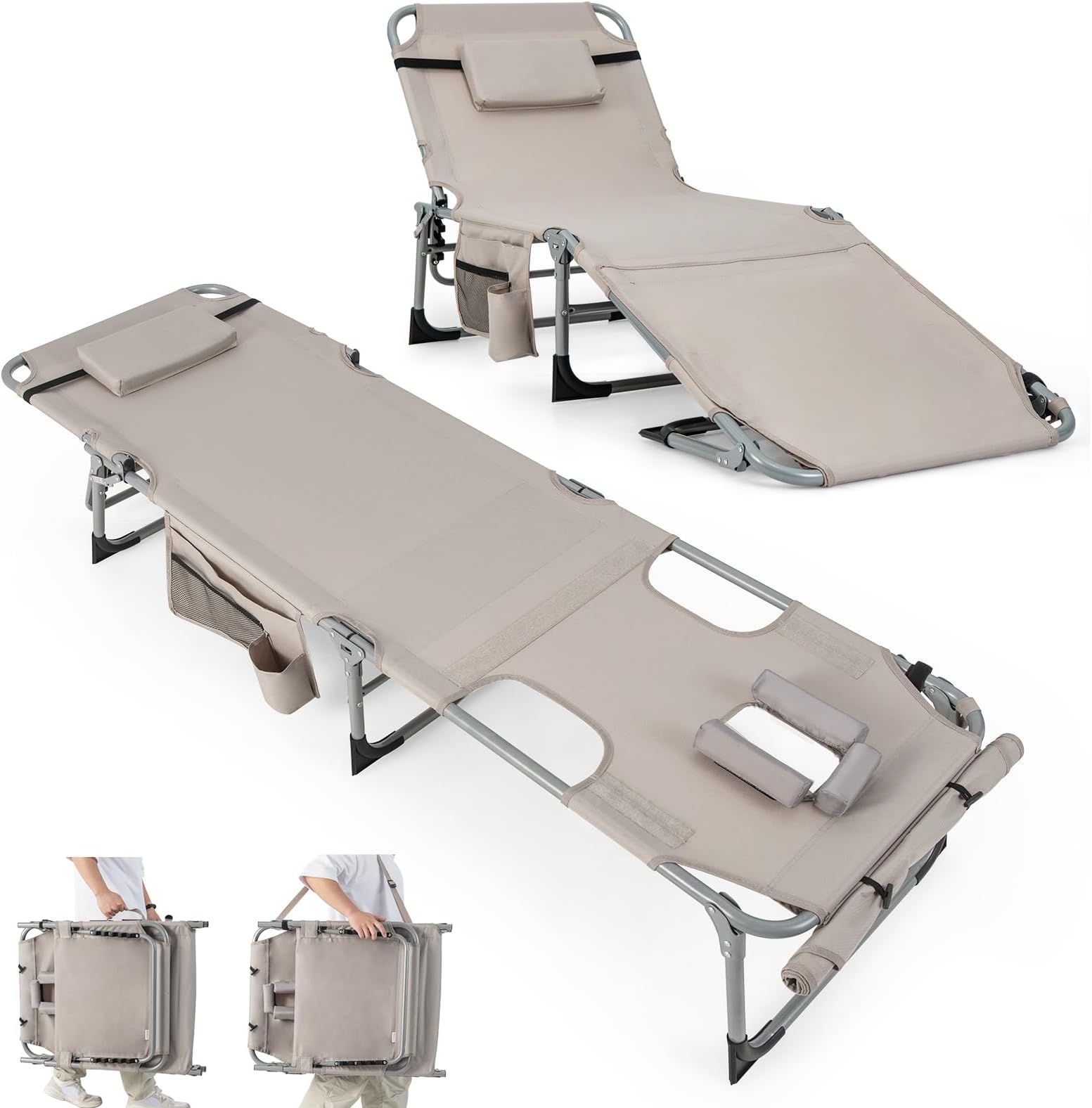 GYMAX Tanning Chair, 400LBS Beach Lounge Chair with Face Arm Hole ...