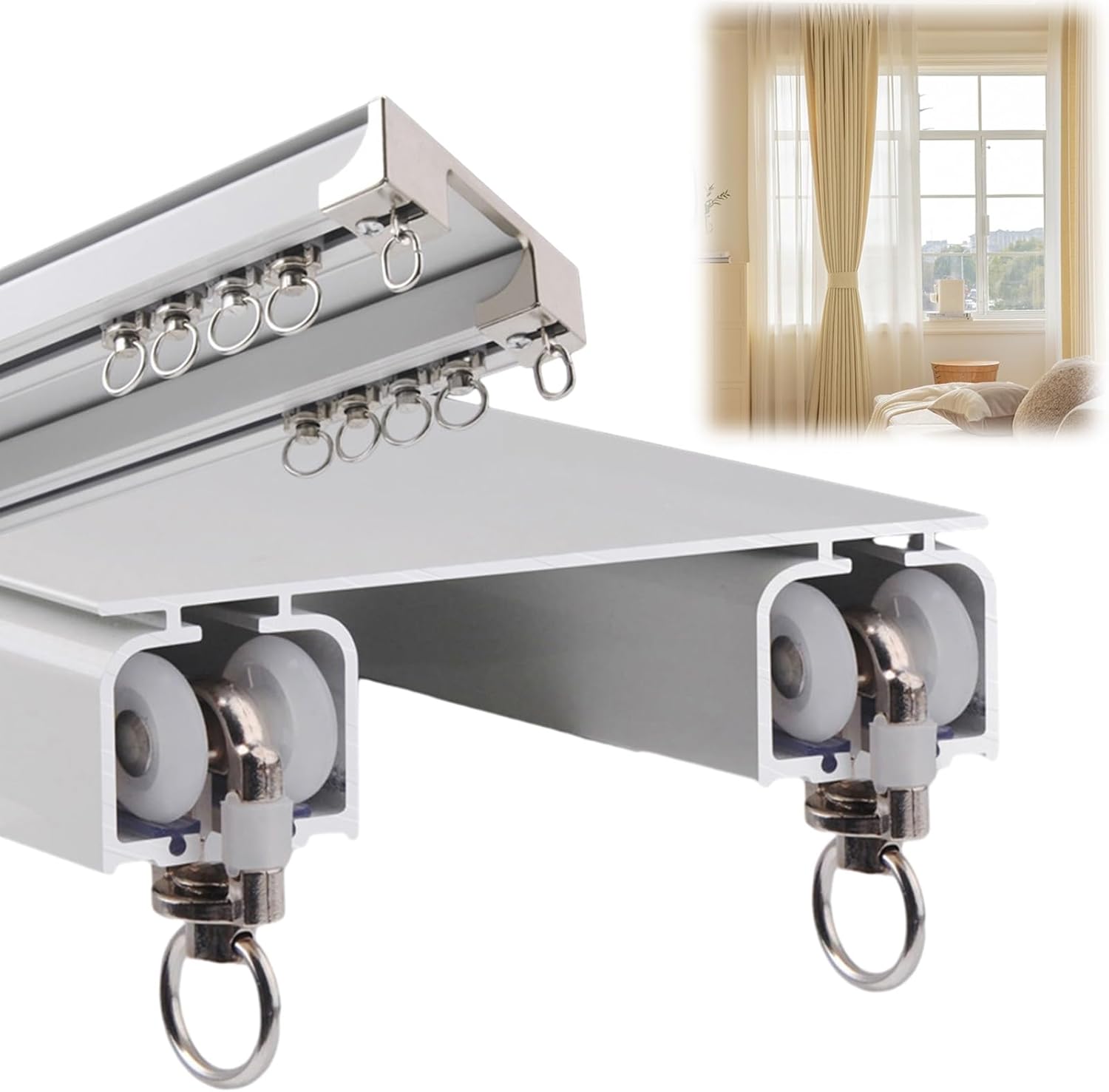 Amazon.com: Aluminium Curtain Rail Ceiling Track Heavy Duty Double Conjoined Curtain Track Set ...