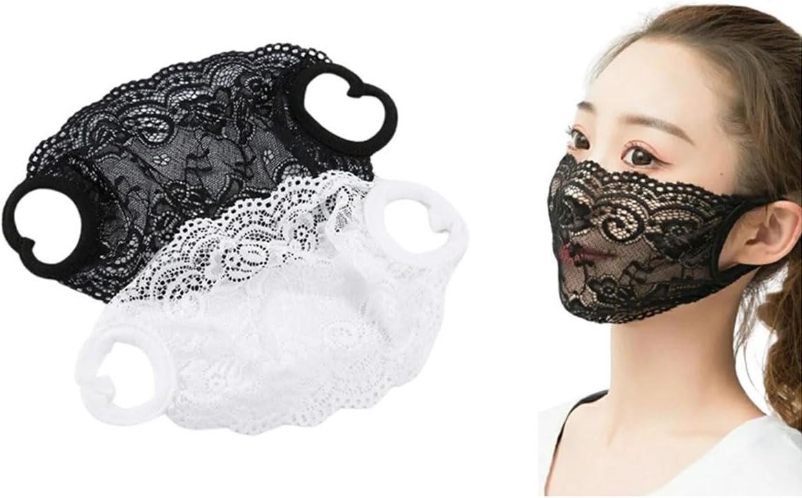 Amazon.com: DeaHea 2 Pack Single Layer Lace Mask Sunscreen Masks Mesh ...