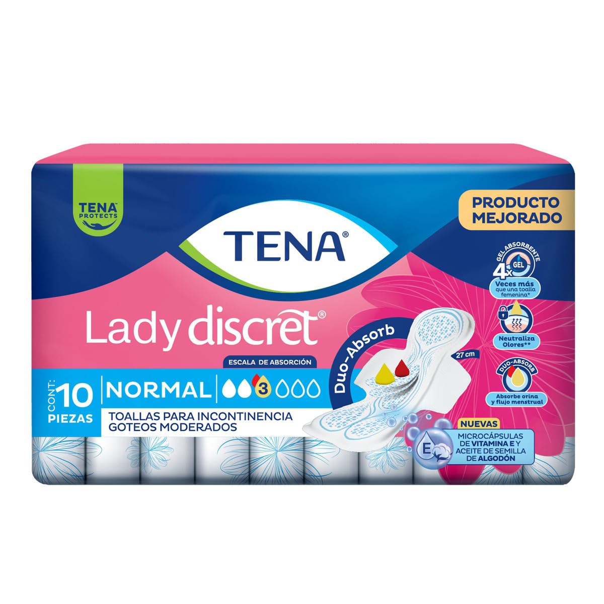 Tena Lady Tena Lady Discret Normal; Toalla Para Mujer, Incontinencia ...
