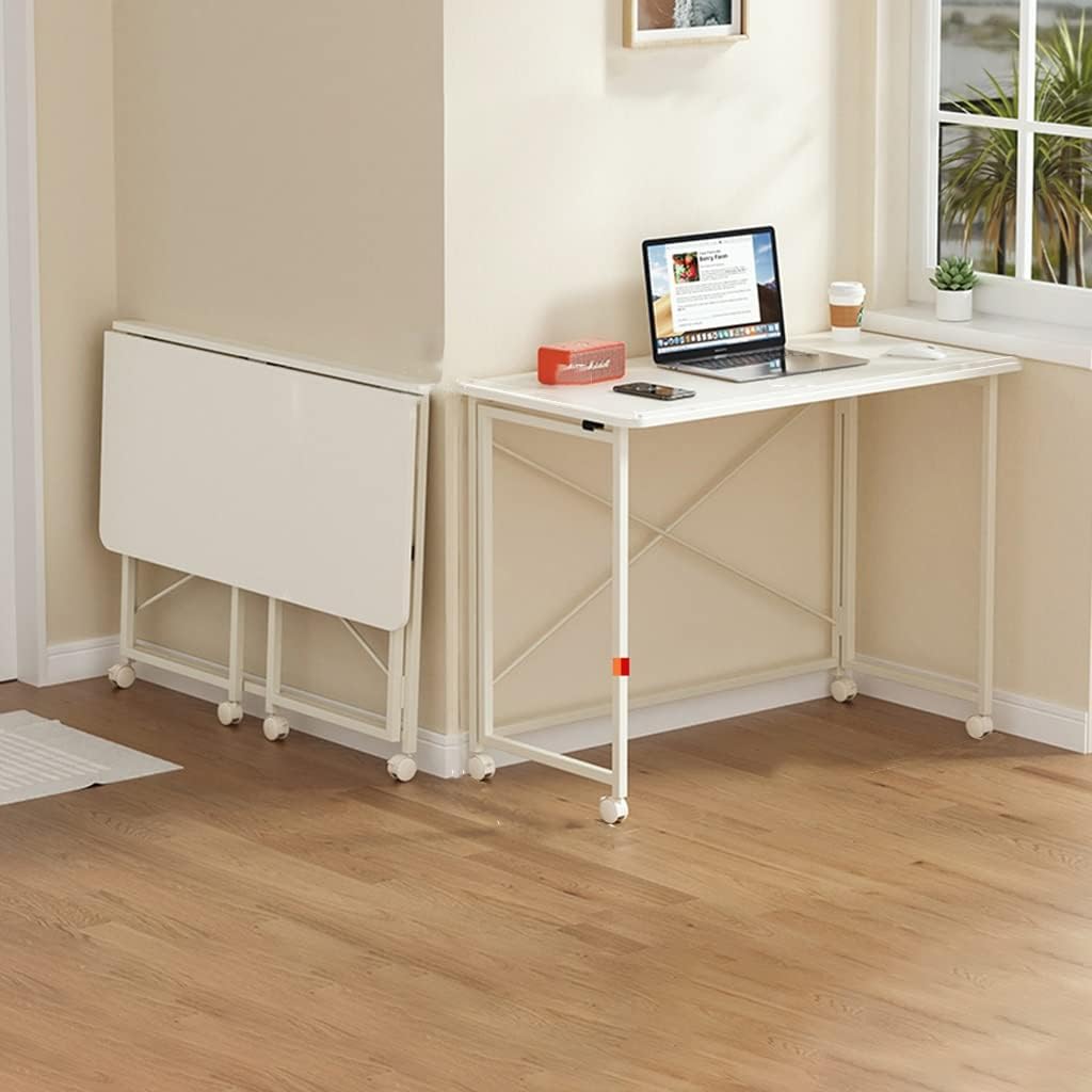 Amazon.com: Wood Folding Desk with Wheels - Space Saving Mobile Writing ...