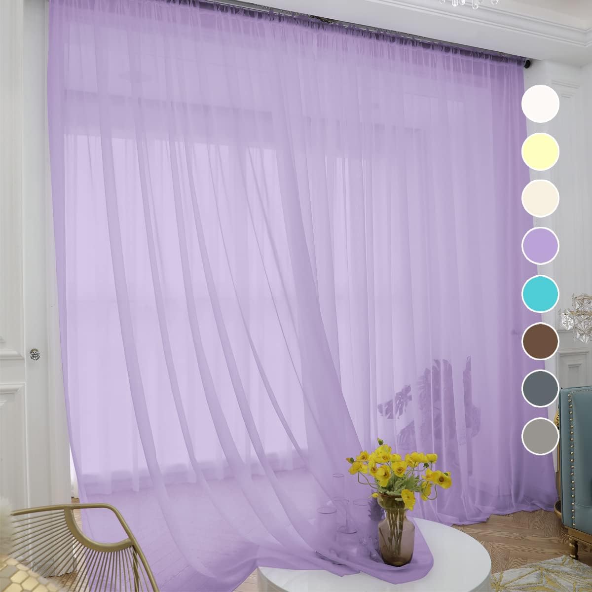 Amazon.com: ABCHOME Purple Sheer Curtains 72 Inches Long 2 Panels,Rod ...