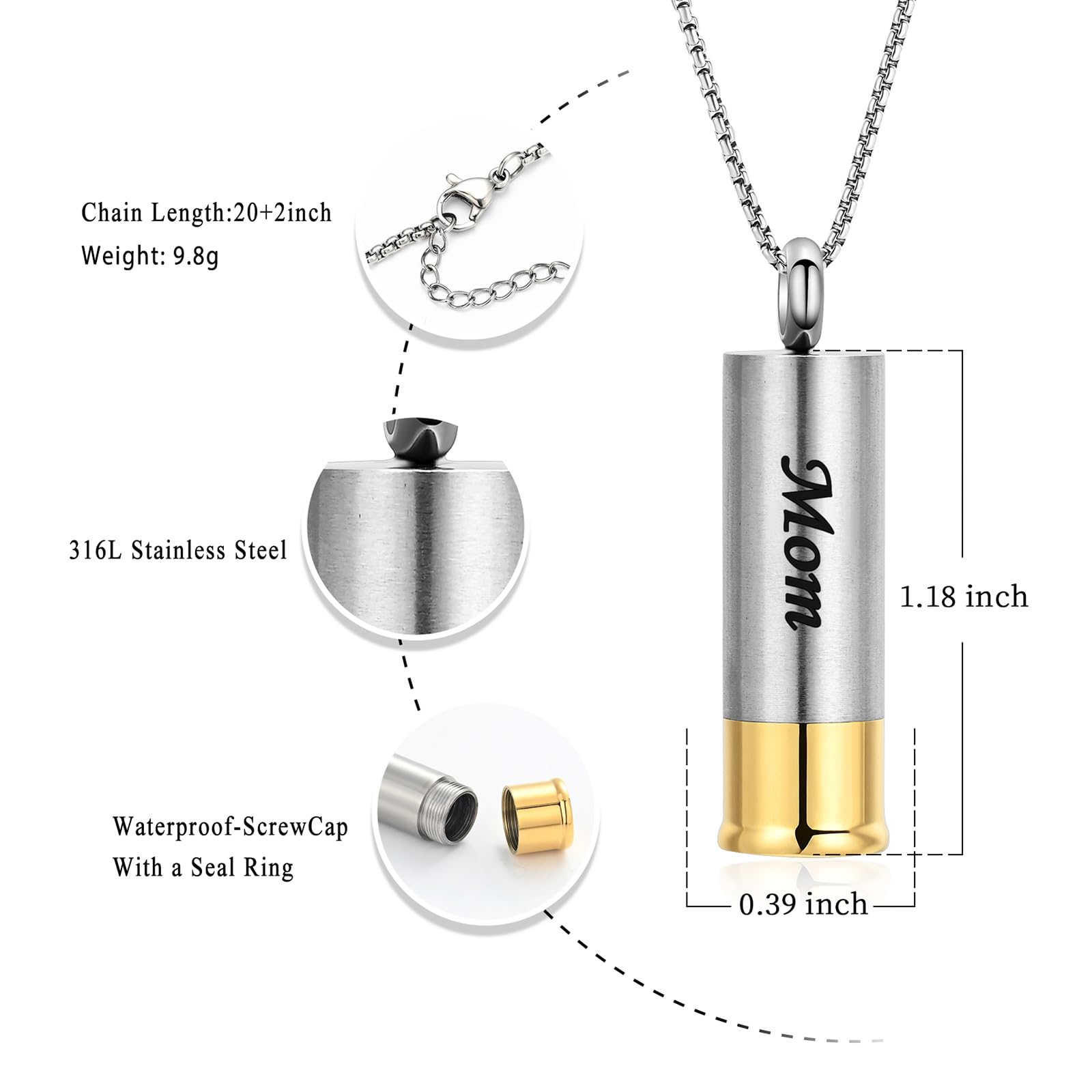 Snapklik.com : Oinsi Shotgun Shell Cremation Jewelry Urn Necklace For ...