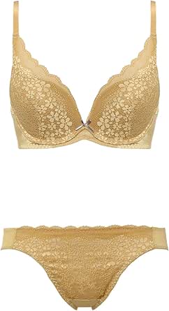Amazon | アモスタイル AMOSTYLE 夢みるブラ DeepV ブラ&ショーツセット デイジーレース 00HN(ゴールド) E75Mサイズ | セット 通販