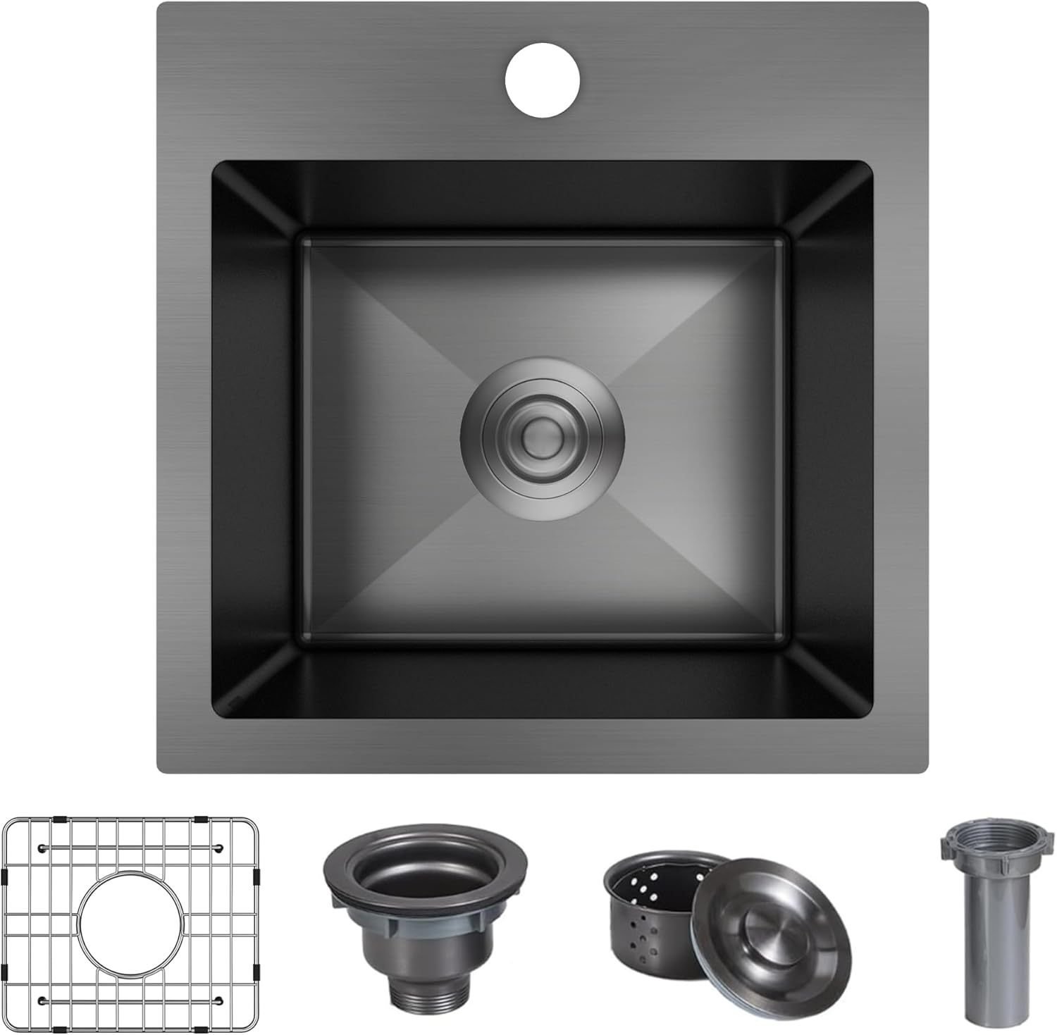 15" x 15" Black Kitchen Sink Small Kitchen Sink Single Bowl Topmount ...
