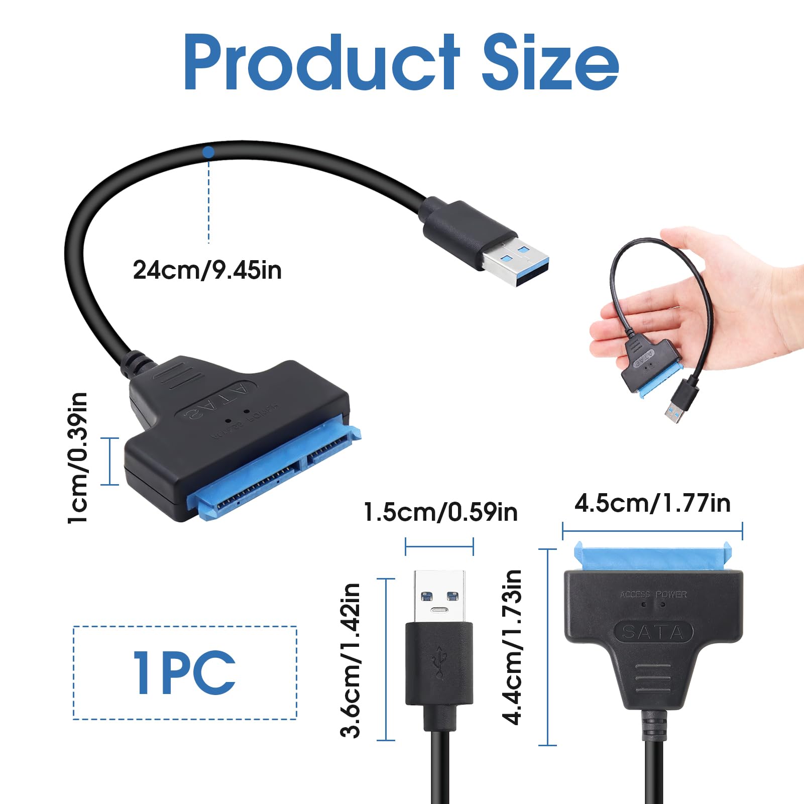 IBEIKE USB 3.0 to SATA Adapter Cable – 22 Pin USB to SATA 2.5” Adapter ...