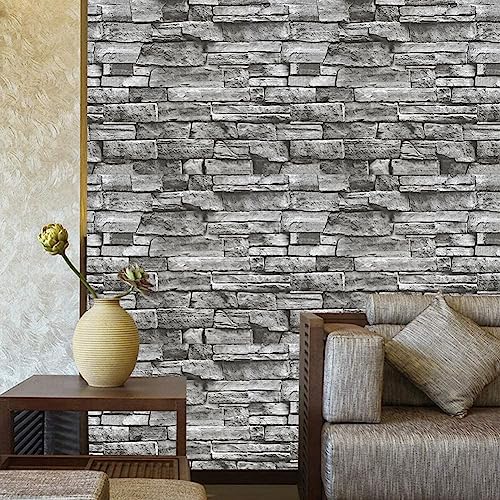 Snapklik.com : 10ft Peel And Stick Wallpaper Light Grey Stone Brick ...