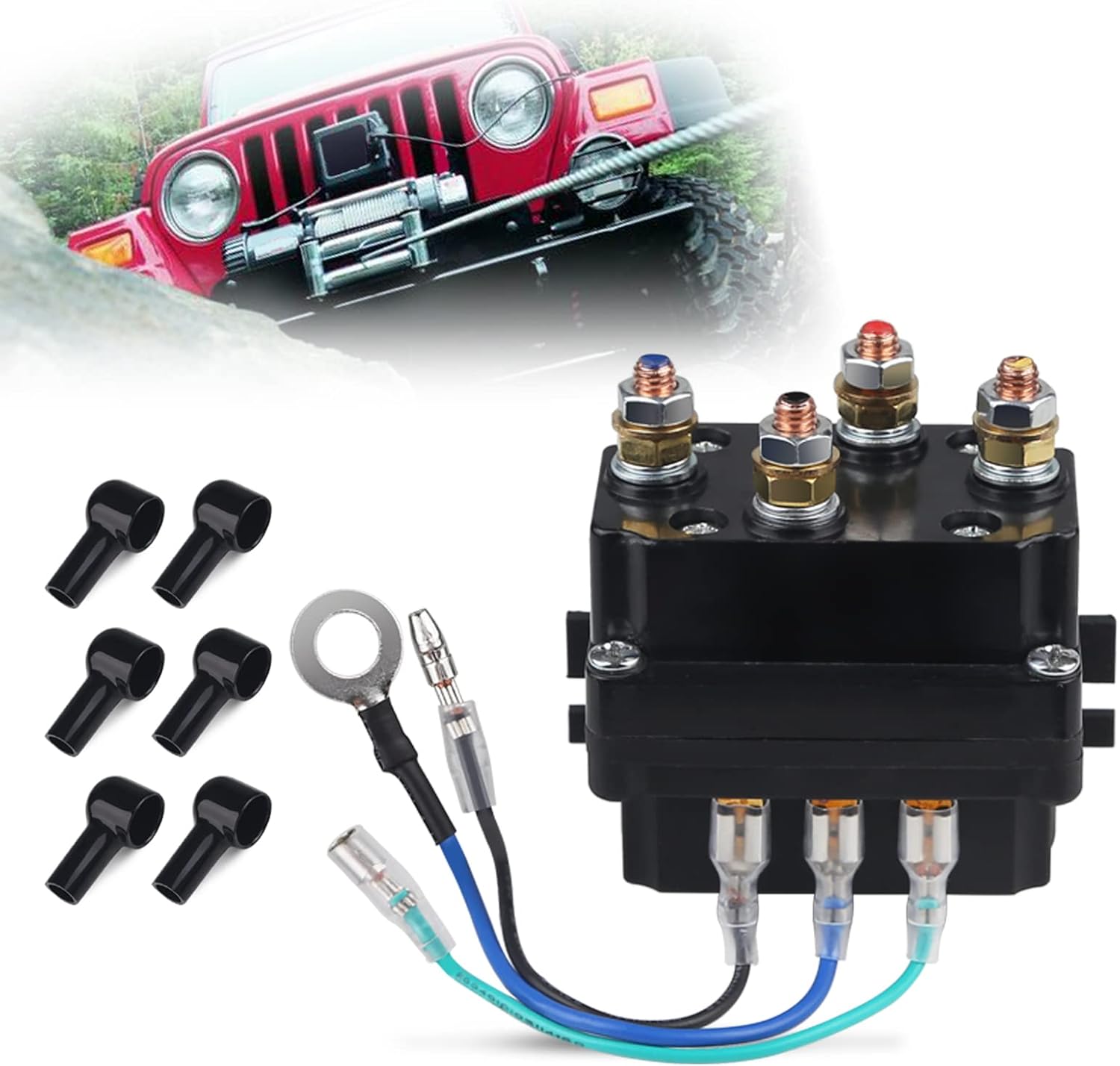 WATERWICH 12V 250A Winch Solenoid Relay Contactor with 6 Protecting ...
