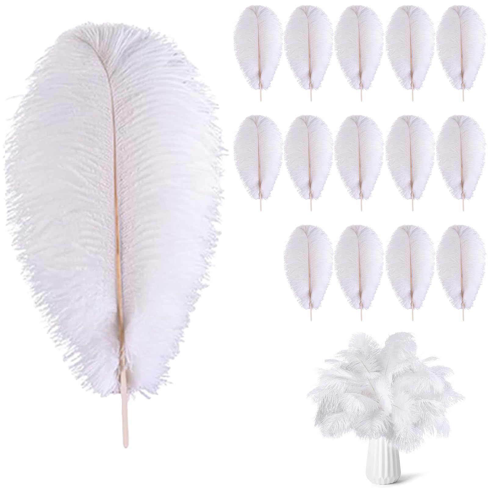 15 Pcs Ostrich Feathers, White Ostrich Feathers, Fluffy and Plump White Feathers, Large White ...
