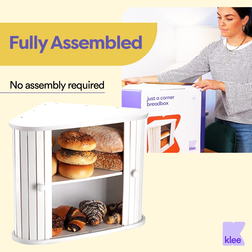 Klee 2-Layer Bread Box for Kitchen Countertop, Brushed White - Extra ...
