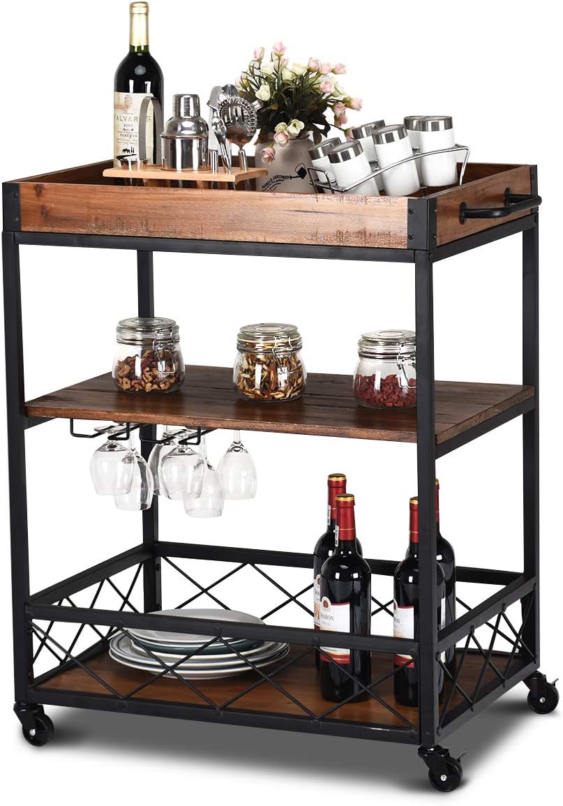 GiantexUK 3-Tier Kitchen Trolley on Wheels, Rolling Utility Serving ...