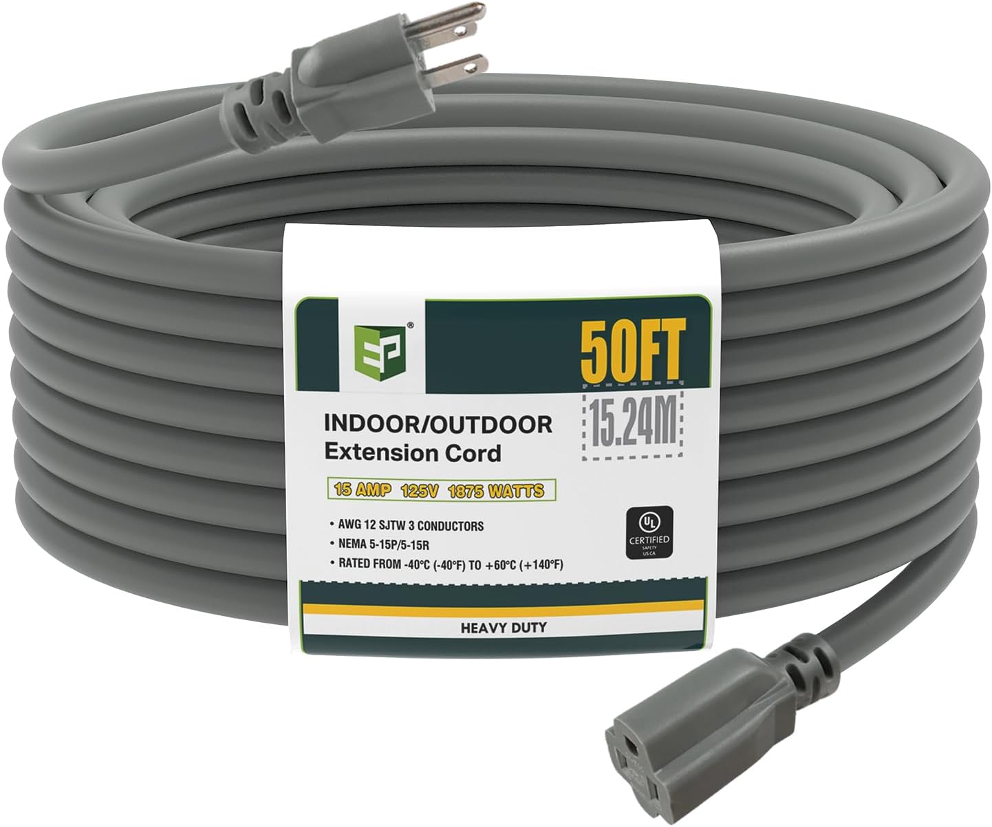 EP 50 Ft Outdoor Extension Cord, 12/3 SJTW Heavy Duty Extension Cable ...