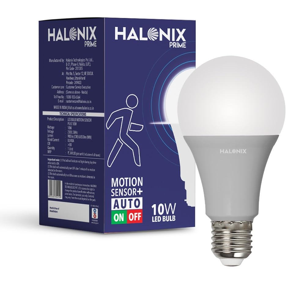 Halonix 10 Watt E27 Screw type Radar Motion Sensor LED Bulb (Auto Off ...