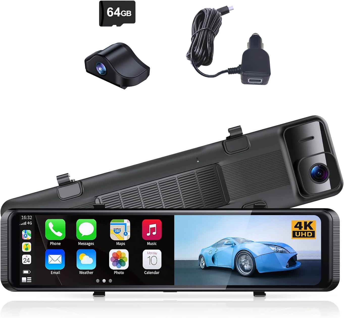 Amazon.com: 12" 4K Mirror Dash Cam Backup Camera with WiFi,Rearview ...