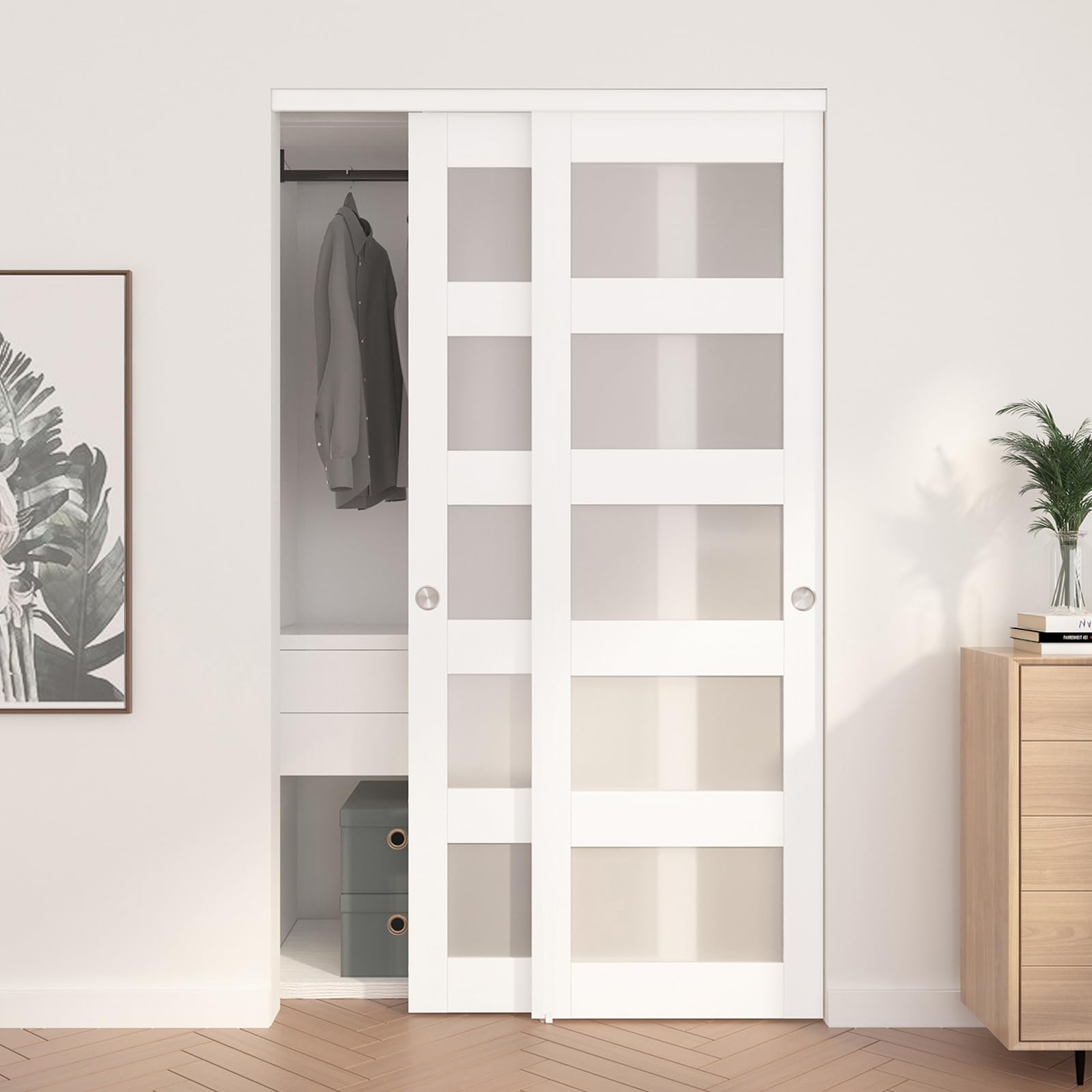 Amazon.com: JUBEST Sliding Closet Door 48"(Double 25") x 80", 5-Lite ...