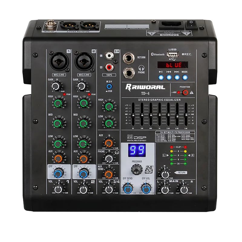 Amazon.com: 4 Channel Audio Interface DJ Mixer with 99 DSP Reverb Delay ...