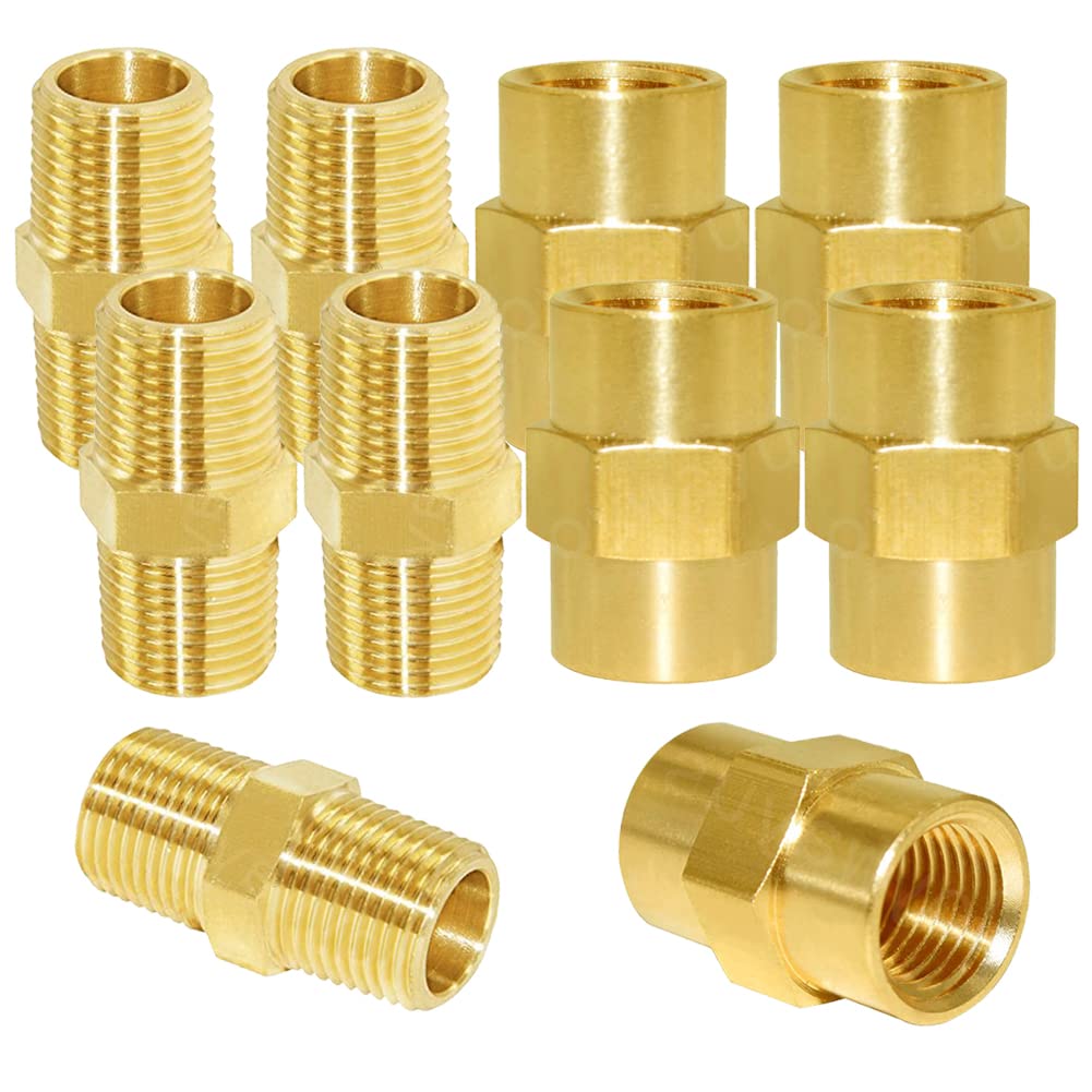 Buy Joywayus Brass Pipe Fitting Hex Nipple Equal 5Pcs 1/4"NPT Male ...