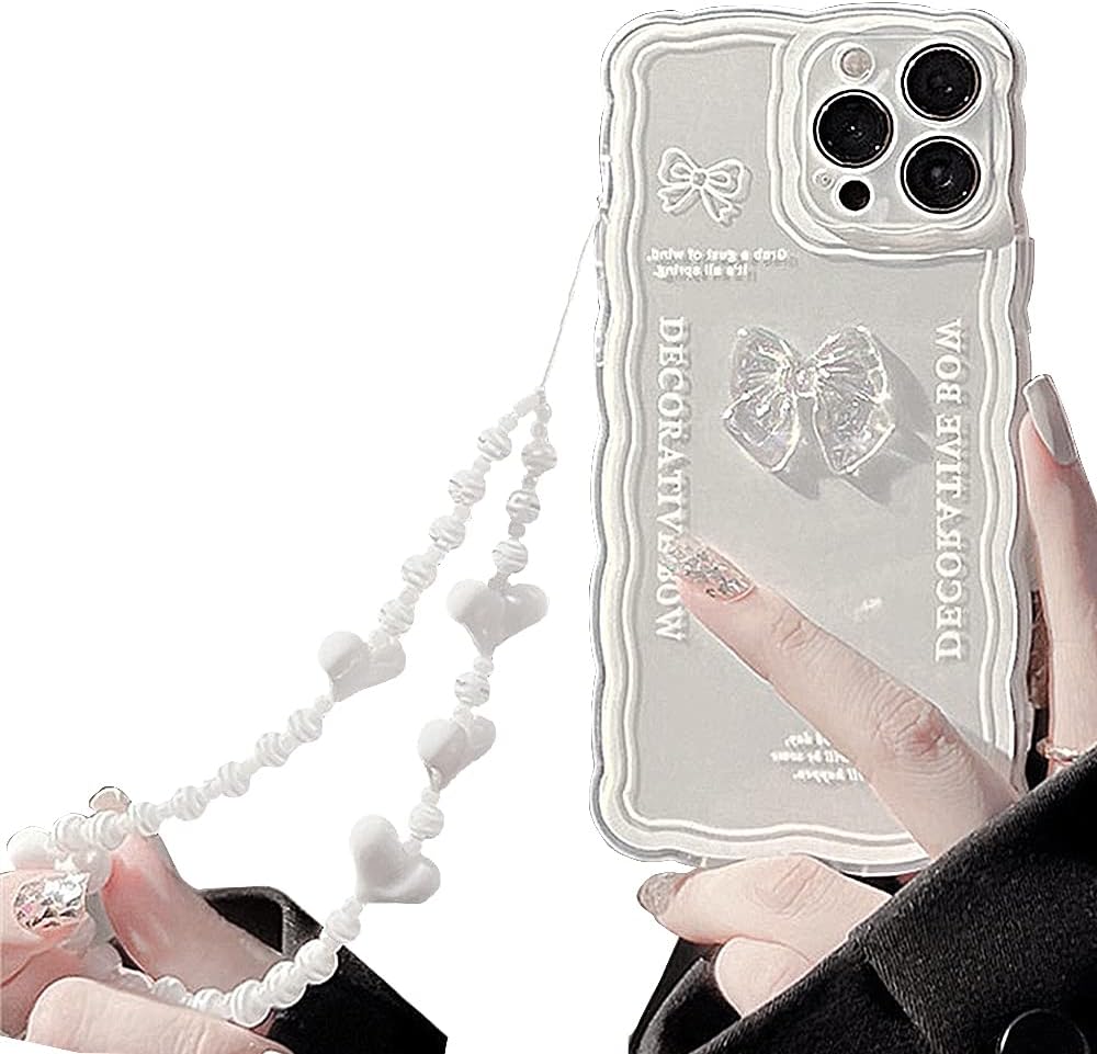 Amazon.com: Casechics Compatible with iPhone Case,Cute 3D Crystal Bow Tie Bowknot Curly Wave ...