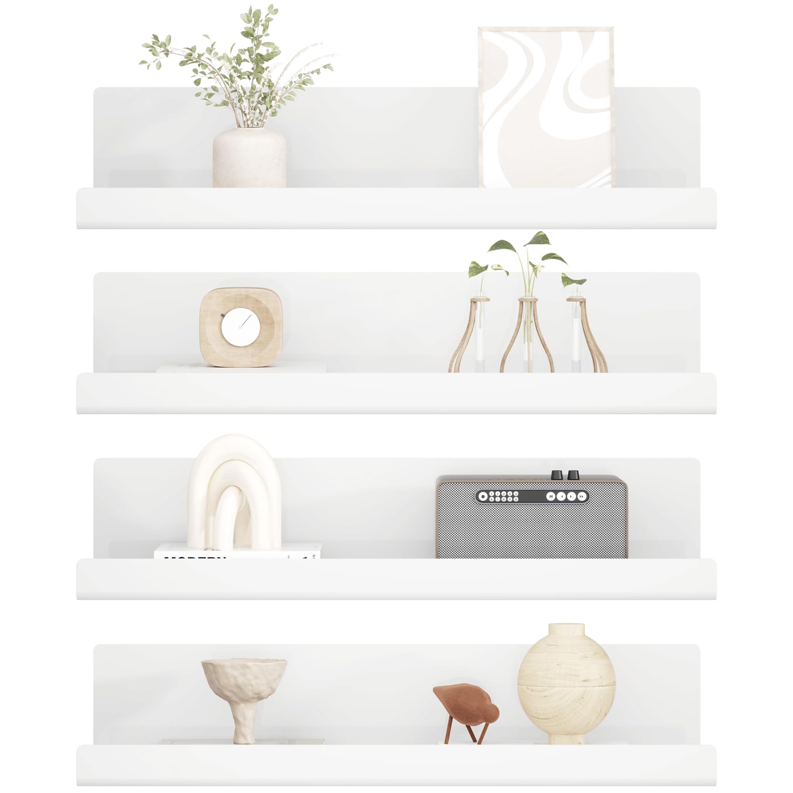 LOFTPLUS White Floating Wall Shelves Set of 4 - Acrylic No Drill Shelf ...