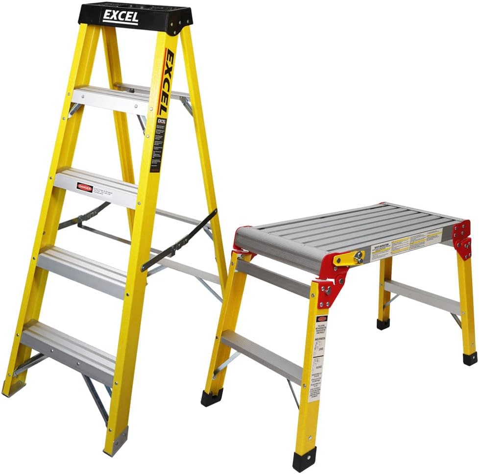 Excel Heavy Duty Fibreglass 4 Tread Ladder with Folding Hop up : Amazon ...