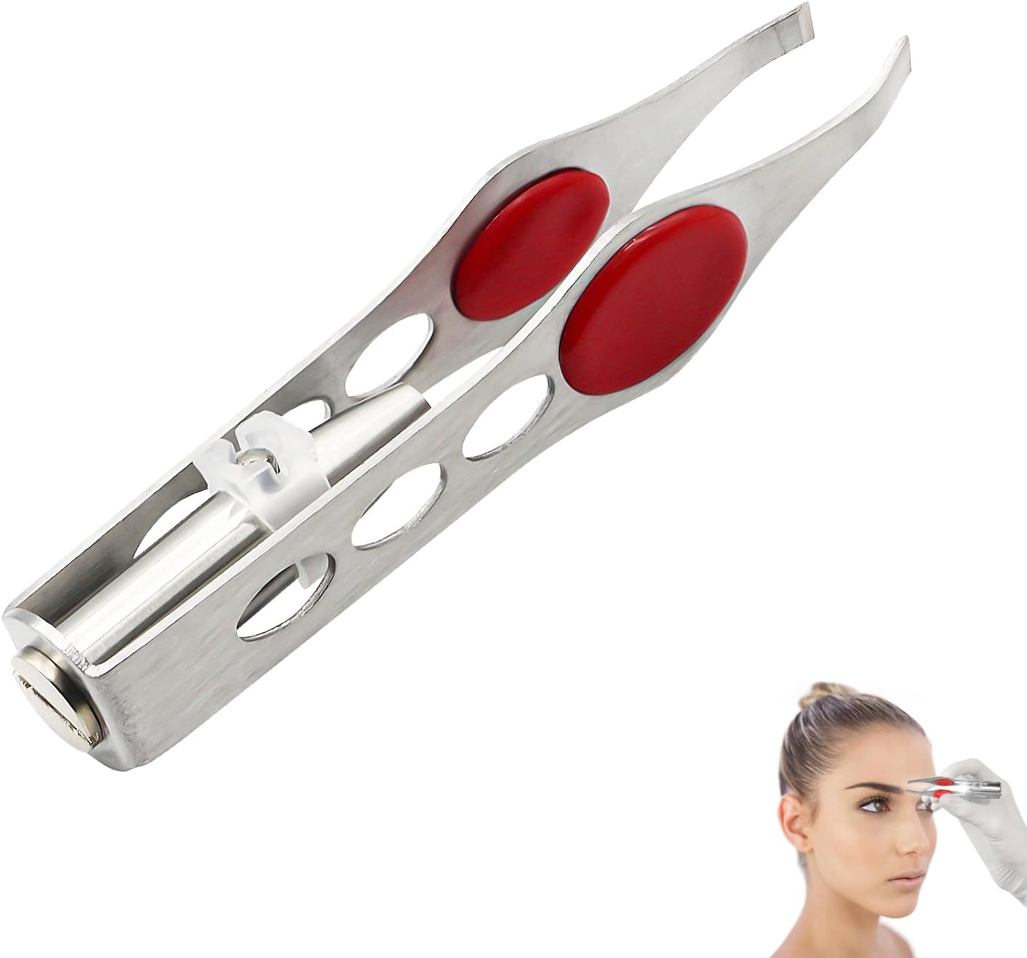 Amazon.com : LED Tweezer with Light for Eyebrows, Slant Tip Stainless ...