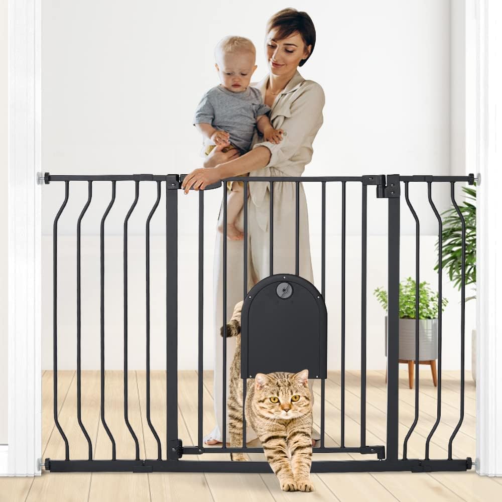 Amazon.com: Baby Gates with Cat Door - Auto Close 29.5"-48.4" Safety ...