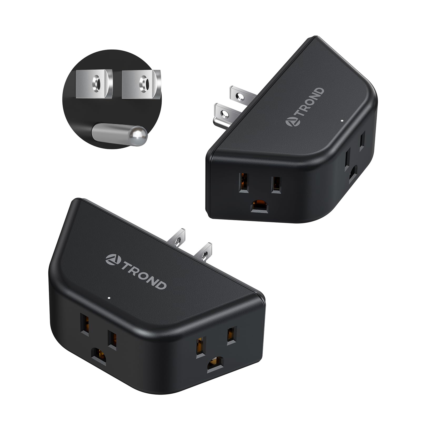 TROND 2 Pack Multi Plug Wall Outlet, 3 Way Angled Wall Outlet Extender ...