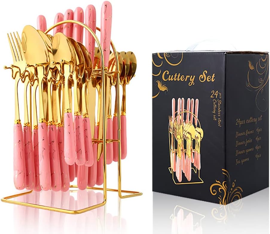 ESSONIO Pink Flatware Set, 48 Piece Stainless Steel Flatware Set for 12 ...
