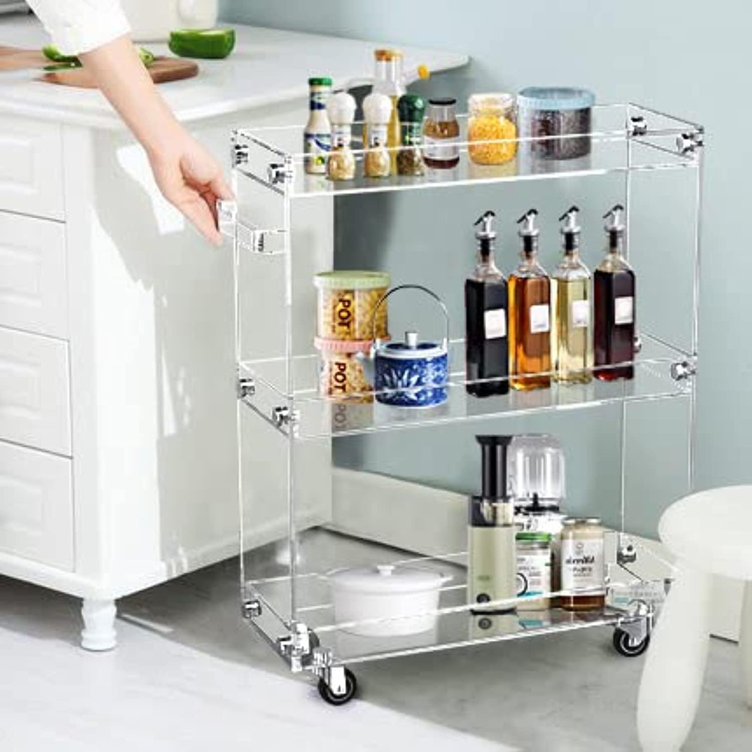 Amazon.com: 3-Tier Acrylic Slim Slide Out Storage Rolling cart,Clear ...