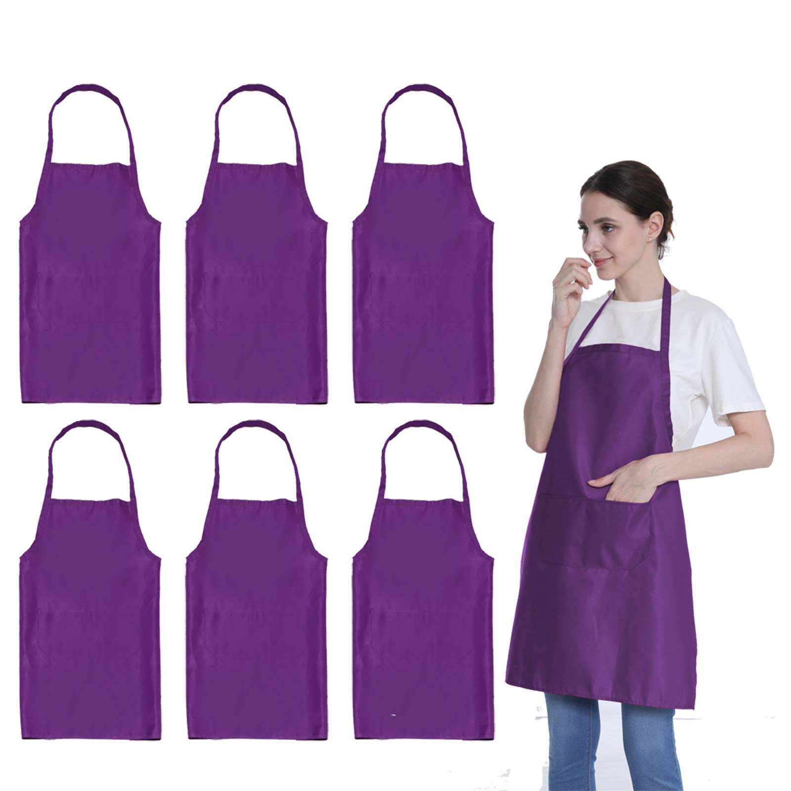 Amazon.com: LOYHUANG Plain Purple Color Bib Aprons Bulk Adult for Women ...