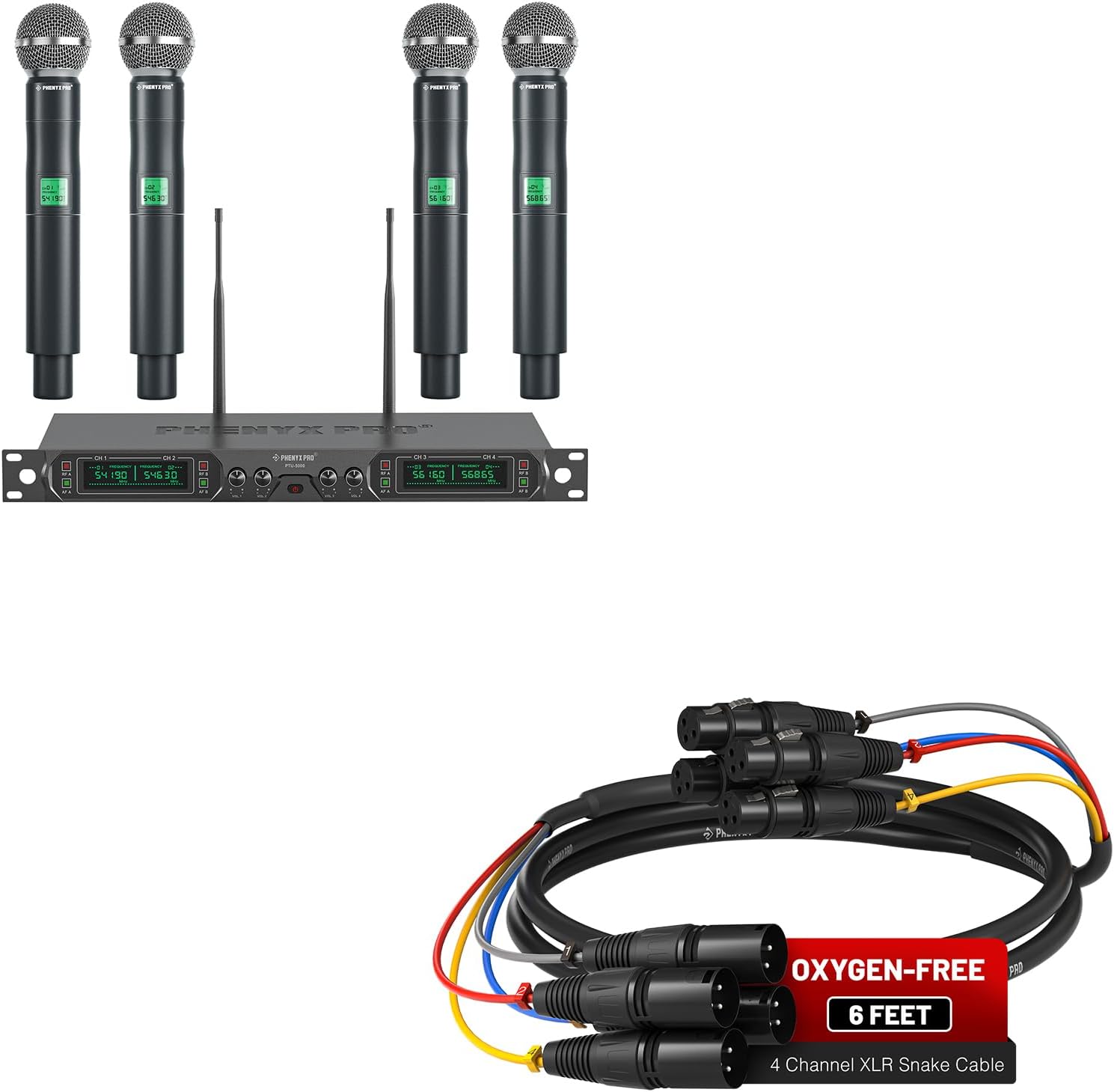 Amazon.com: Phenyx Pro Wireless Microphone System, 4-Channel UHF Wireless Mic (PTU-5000-4H ...