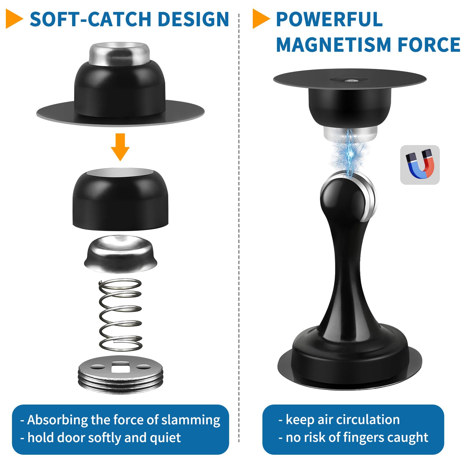 Snapklik.com : 4 Pack Magnetic Door Stoppers Self Adhesive Black Door ...