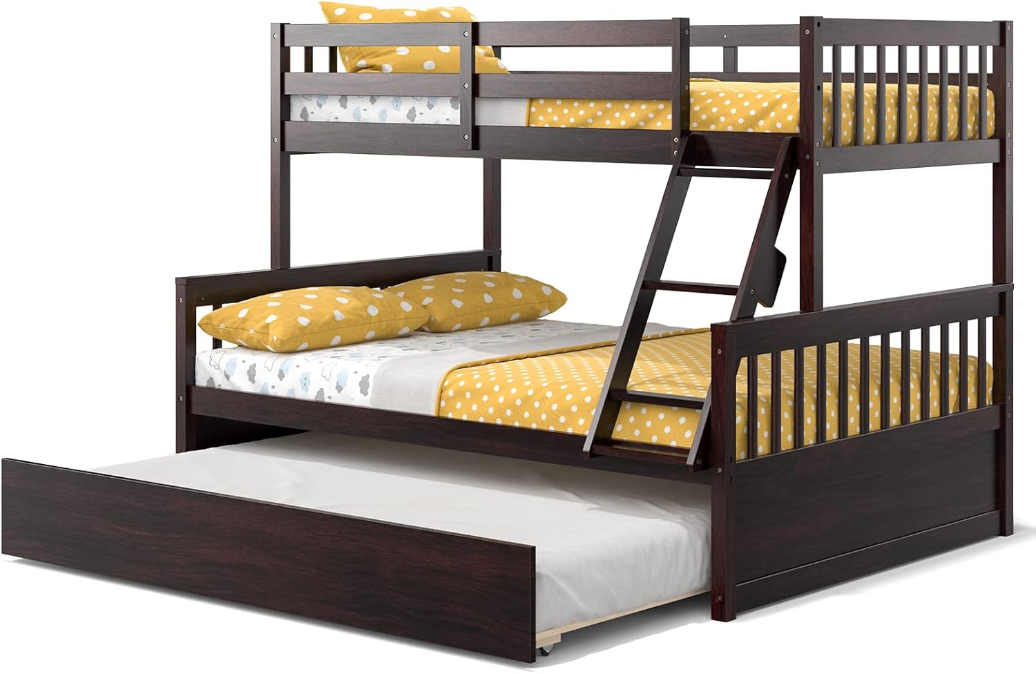 Amazon.com: KOMFOTT Wood Twin Over Full Bunk Bed with Trundle, Bed ...