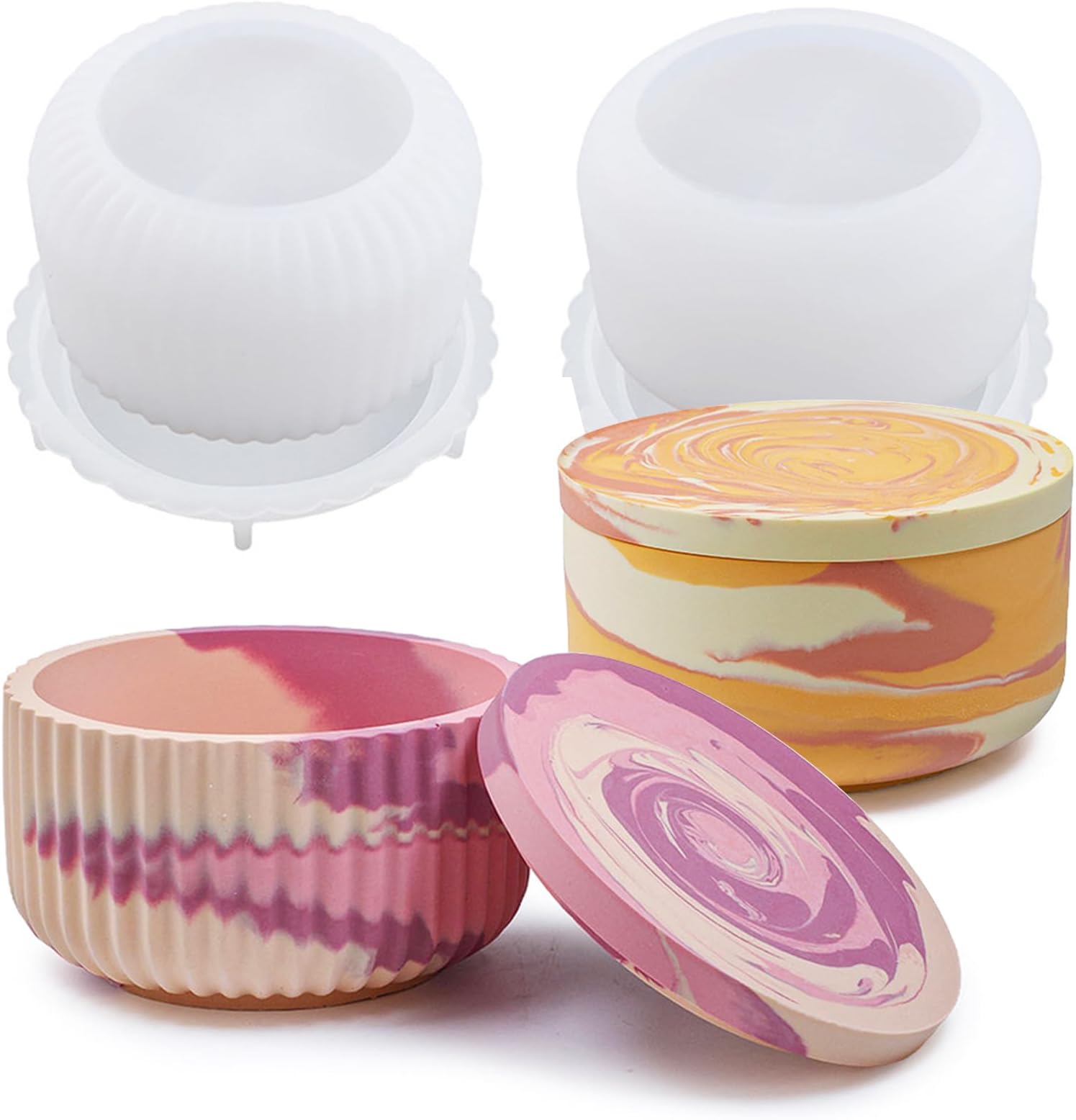 Amazon.com: Storage Box with Lids Candle Jar Molds Set, Concrete Round ...