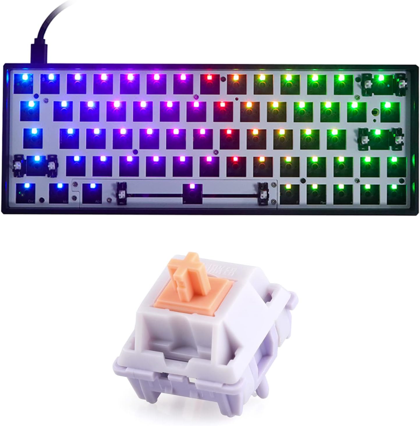 Amazon.com: EPOMAKER GK64X RGB Hotswap Custom DIY Kit for 60% Keyboard Wisteria Tactile Switches ...