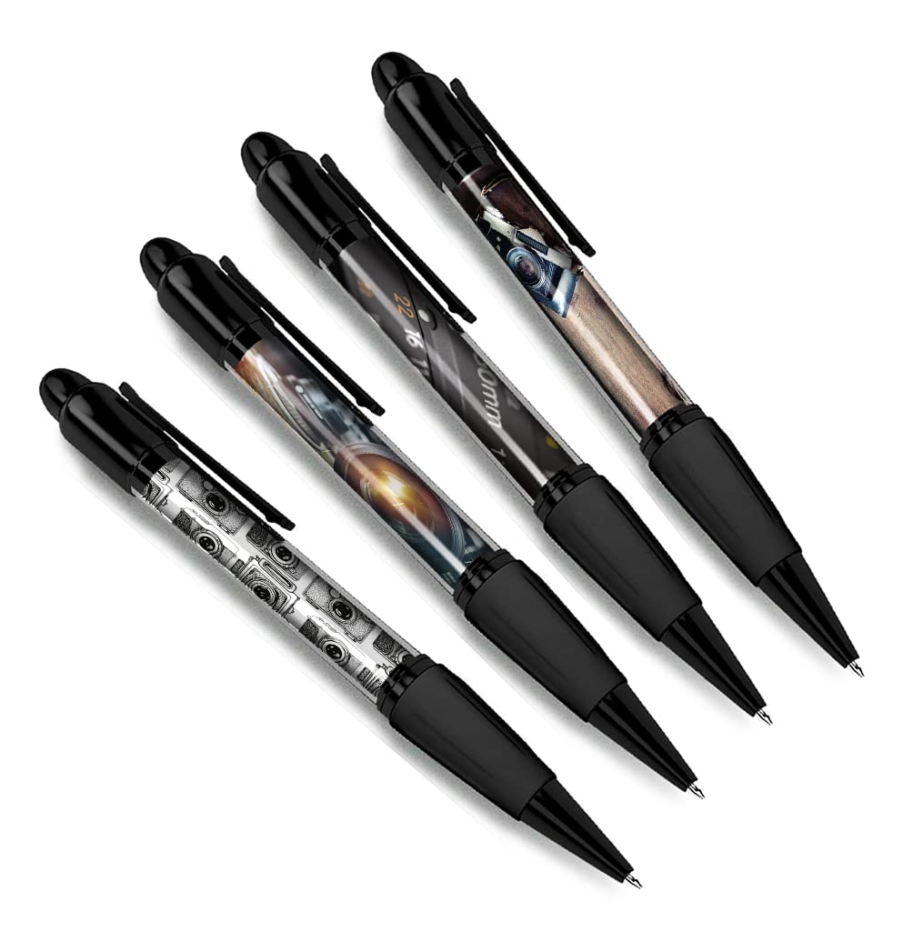 DV DESIGN Set of 4 Camera Black Ballpoint Pens - Photography Film Lens ...