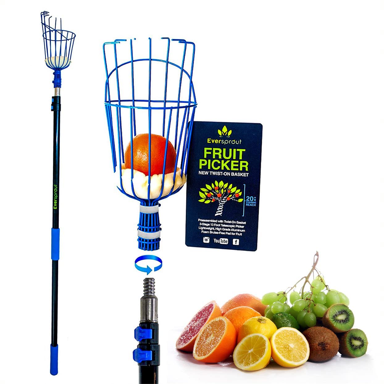 Buy EVERSPROUT 13-Foot Fruit Picker (20+ Foot Reach) | Telescoping ...