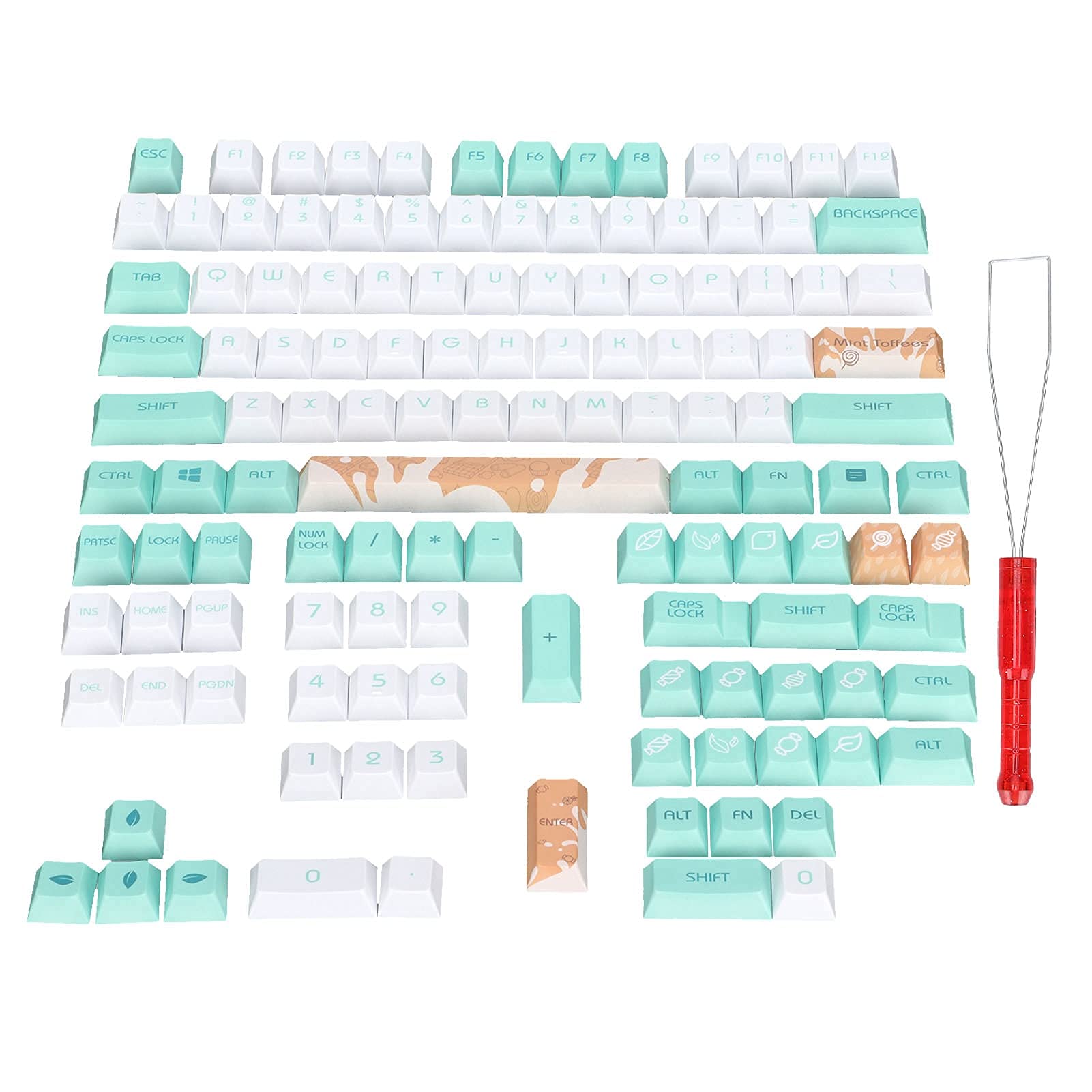 Buy PBT Keycaps, Mint Green and White Heat Sublimation 128 Keycap Set ...