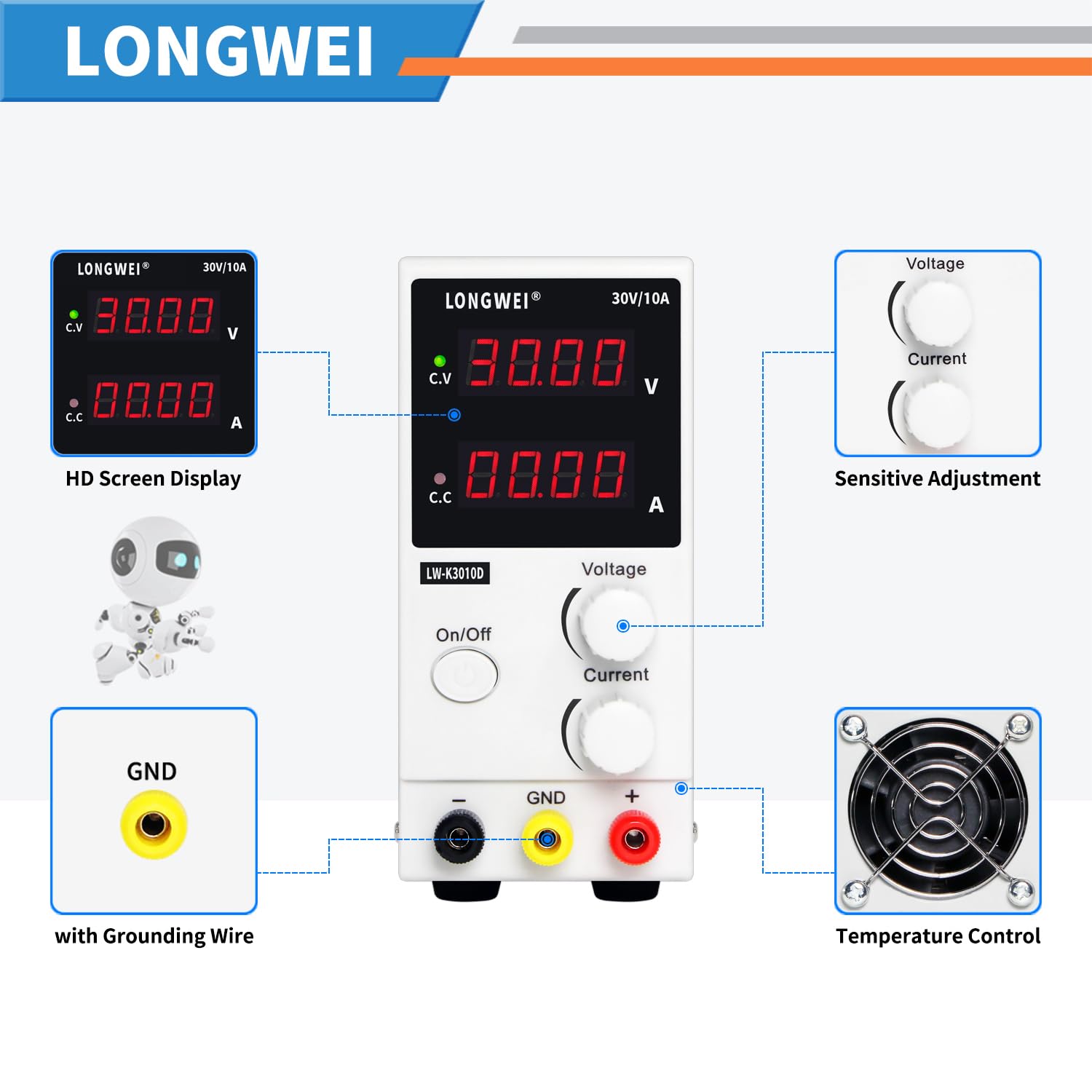 Snapklik.com : LONGWEI DC Power Supply Variable 30V 10A, 4-Digital LED ...