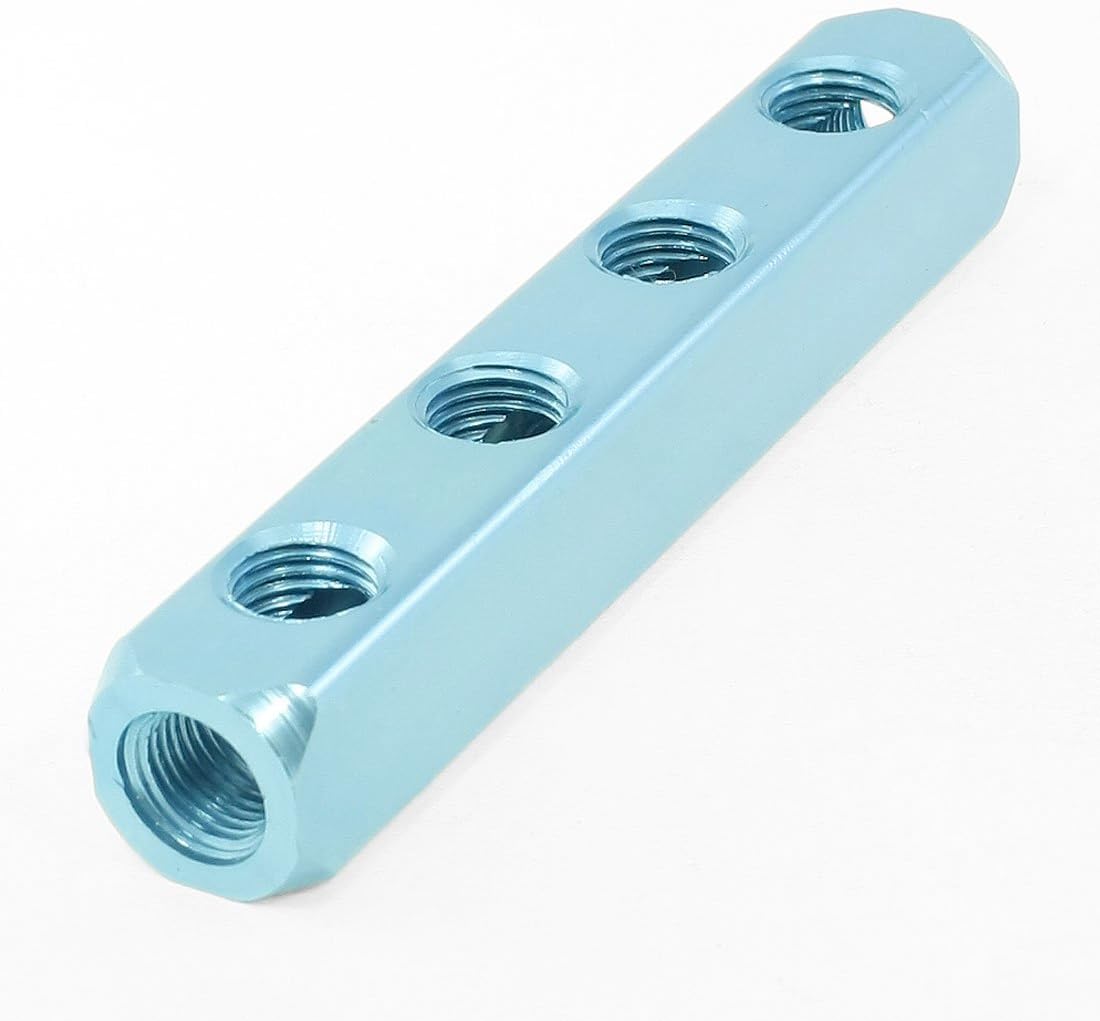 uxcell 1/4inch PT 4 Way Aluminum Manifold Block Air Splitter, Light ...