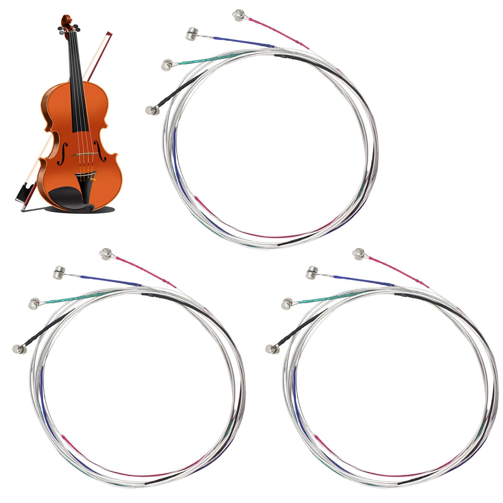 Violin Strings 4/4 Set 12Pcs Violin Full Size Strings Kits G D A E ...