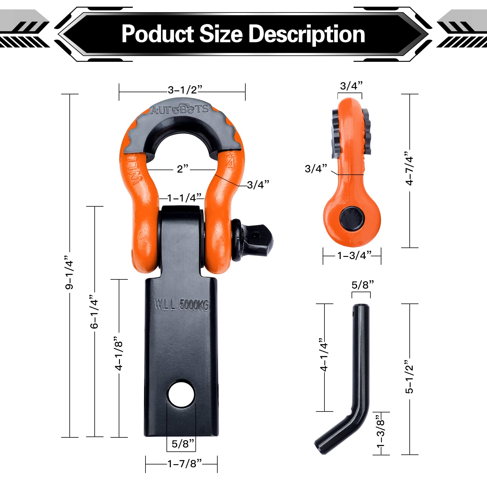 Snapklik.com : AUTOBOTS Shackle Hitch Receiver 2", 45,000 Lbs Break ...