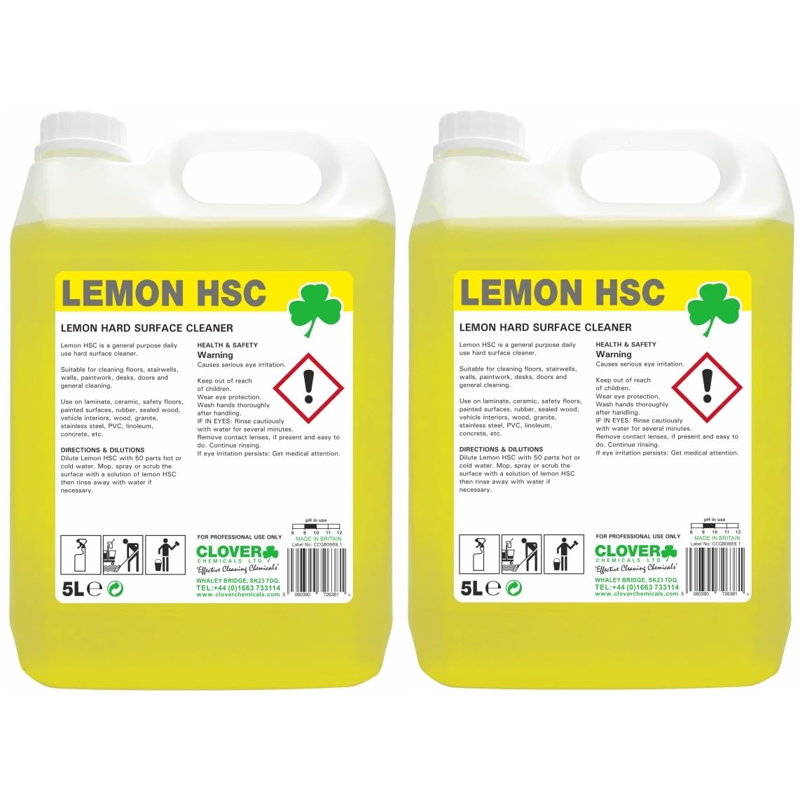 Clover Chemicals 353 LEMON HSC Lemon Hard Surface Cleaner, 5 L, Pack of ...