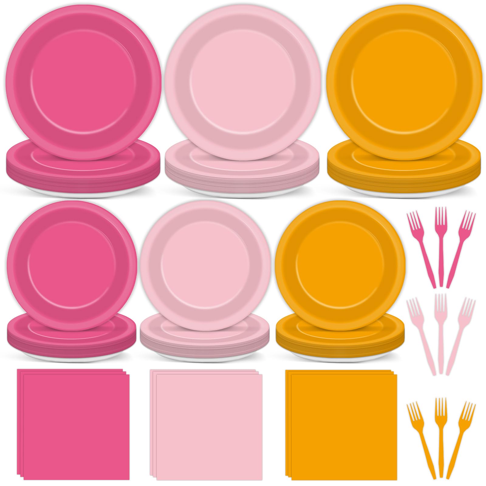 Amazon.com: 96Pcs Pink And Orange Plates Napkins Hot Pink Orange ...