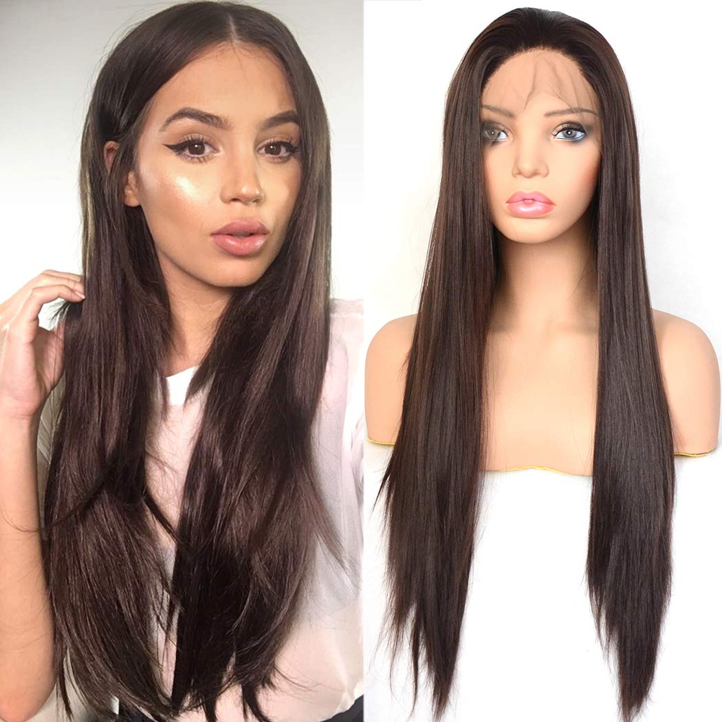 Amazon.com : BLUPLE Chocolate Brown Lace Front Wigs Straight Pre ...