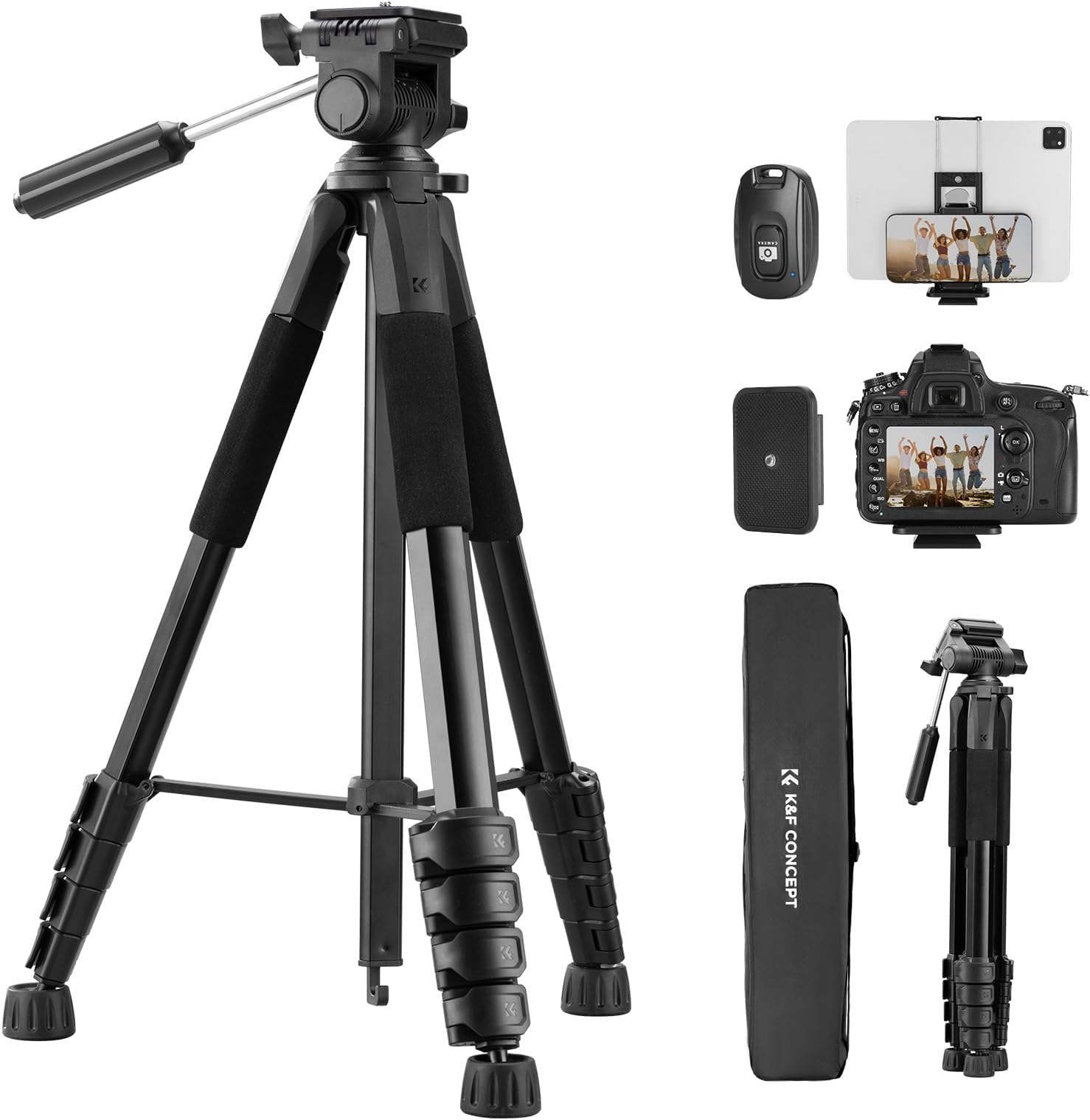 K&F Concept 75" Lightweight Tripod, Camera Compact Tripod with Remote ...