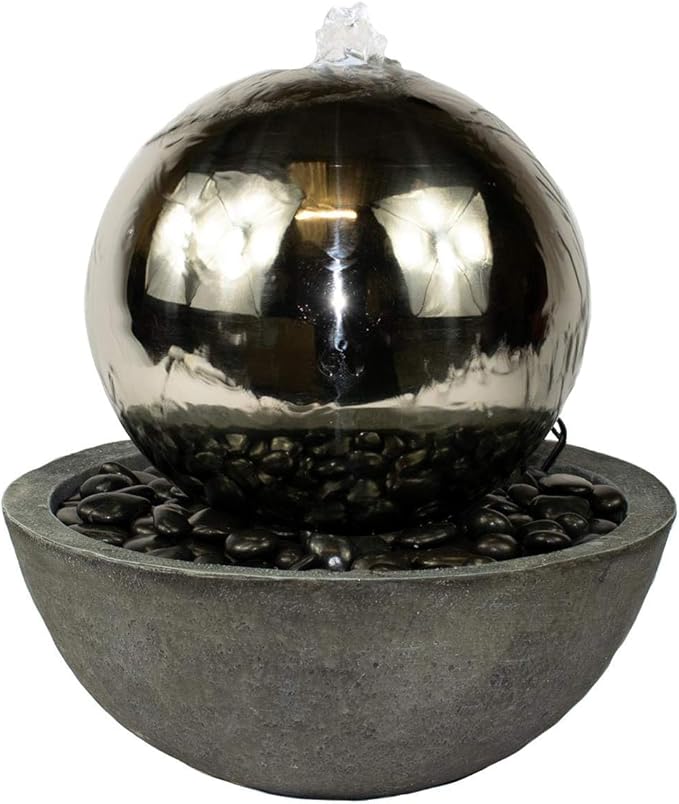 Tidal 50cm Stainless Steel Sphere & Resin Bowl Water Feature with LED's ...