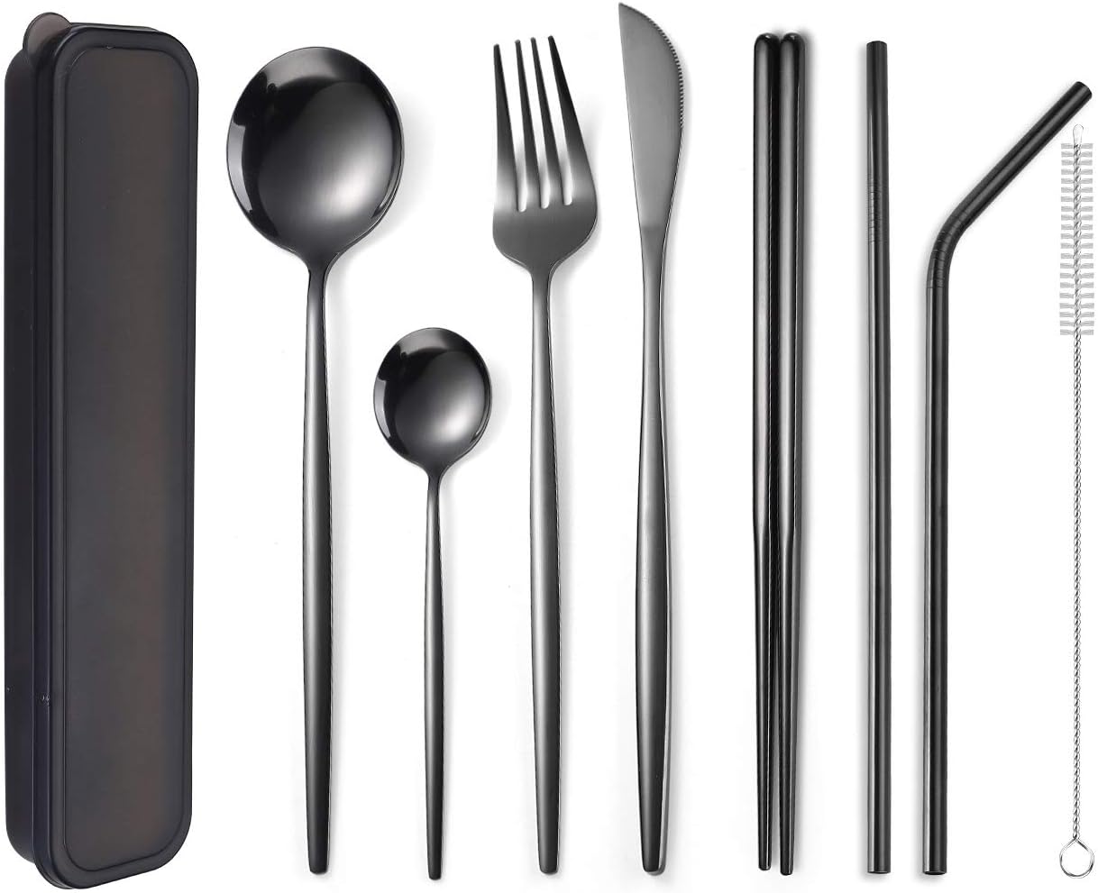 Amazon.com | AARAINBOW 8 Pieces Stainless Steel Flatware Set Portable ...